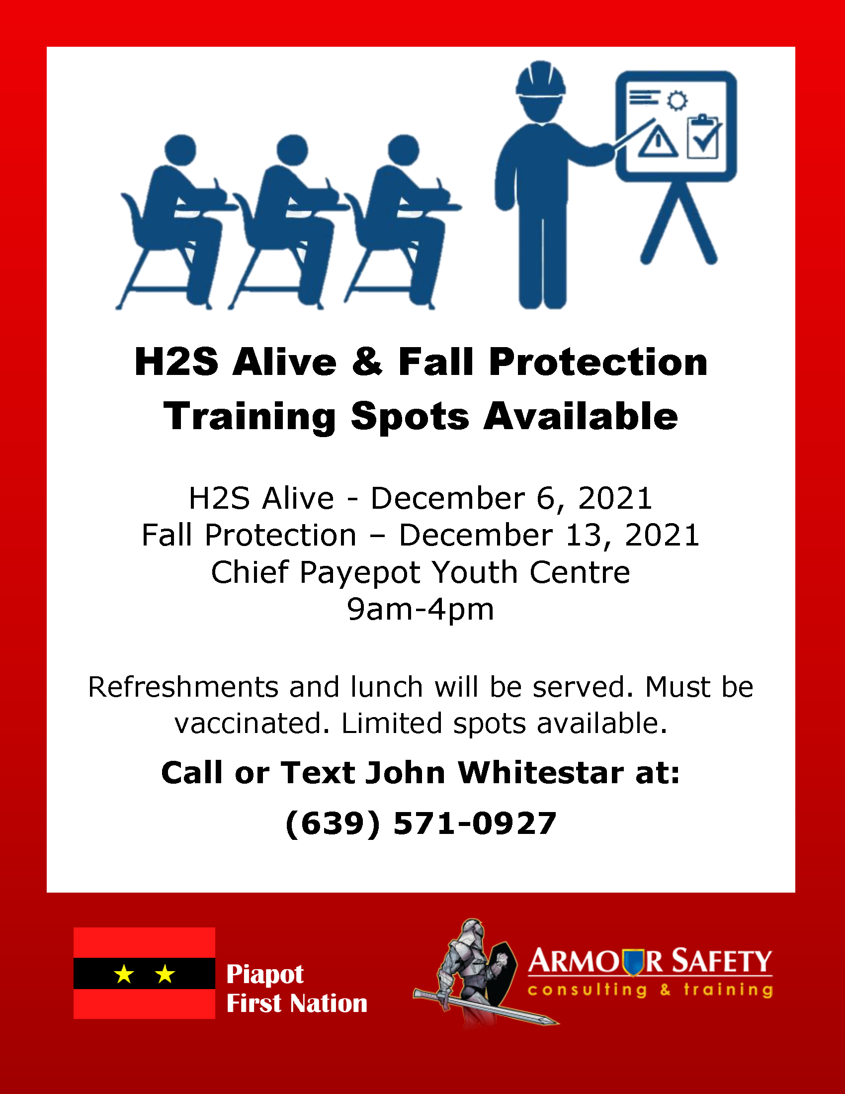 H2S Alive & Fall Protection Training Spots Available! - Piapot First Nation